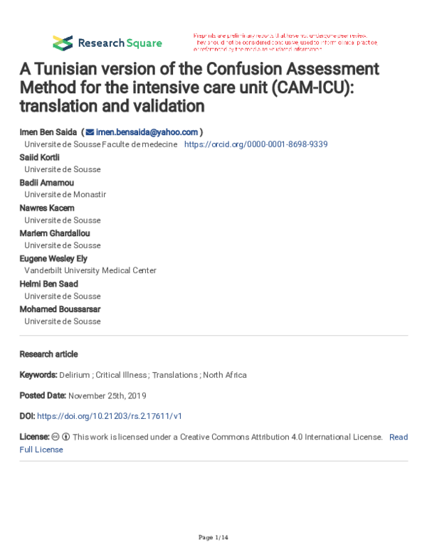 (PDF) A Tunisian version of the Confusion Assessment Method for the ...