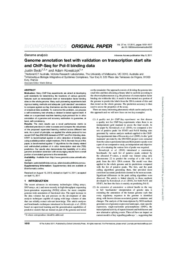 (PDF) Genome annotation test with validation on transcription start ...