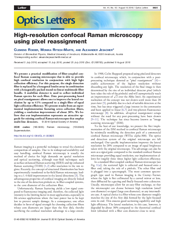 (PDF) High-resolution confocal Raman microscopy using pixel reassignment