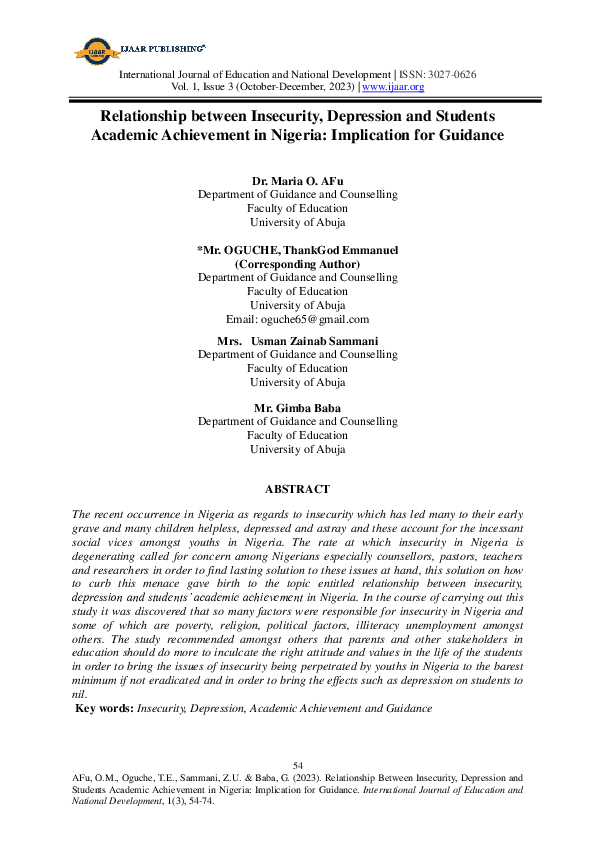 (PDF) Relationship between Insecurity, Depression and Students Academic ...