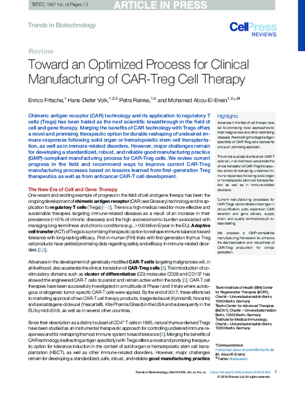 (PDF) Toward an Optimized Process for Clinical Manufacturing of CAR ...
