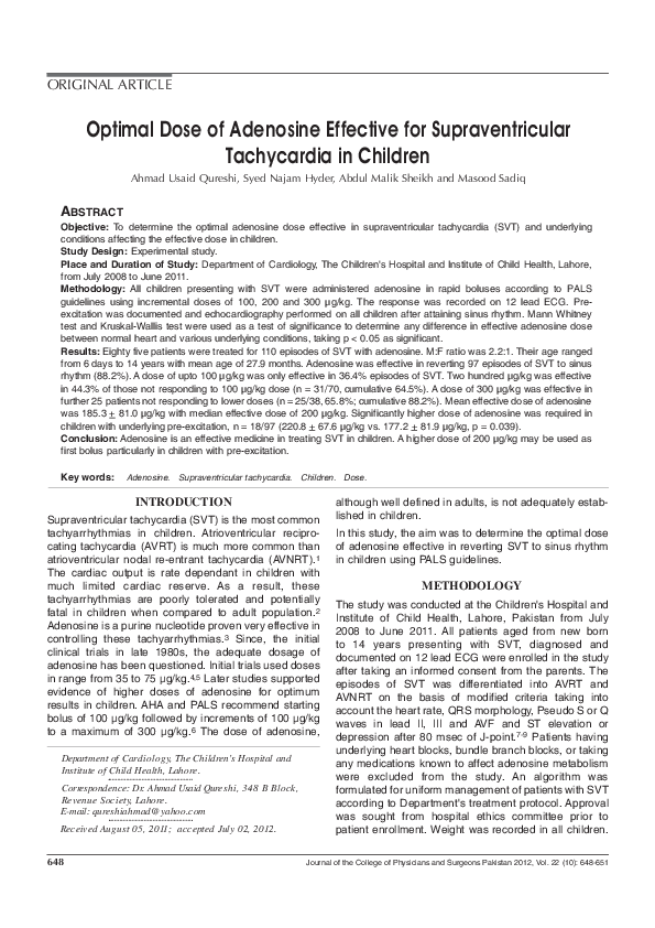 (PDF) Optimal dose of adenosine effective for supraventricular ...