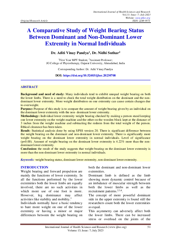 (PDF) A Comparative Study of Weight Bearing Status Between Dominant and ...