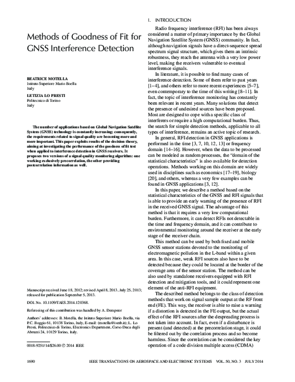 Pdf Methods Of Goodness Of Fit For Gnss Interference Detection
