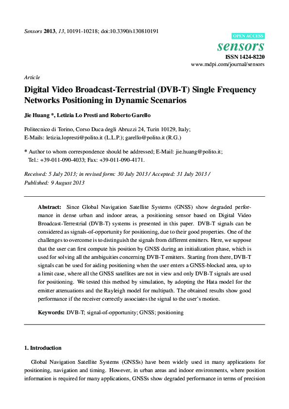 (PDF) Digital Video Broadcast-Terrestrial (DVB-T) Single Frequency Networks Positioning in ...