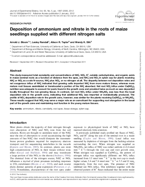 (PDF) Deposition of ammonium and nitrate in the roots of maize ...