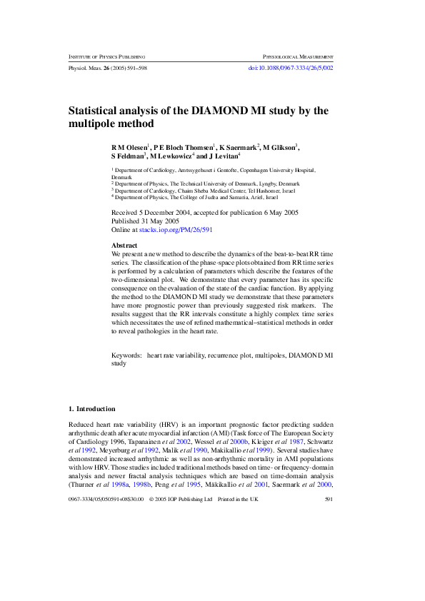 (PDF) Statistical analysis of the DIAMOND MI study by the multipole method