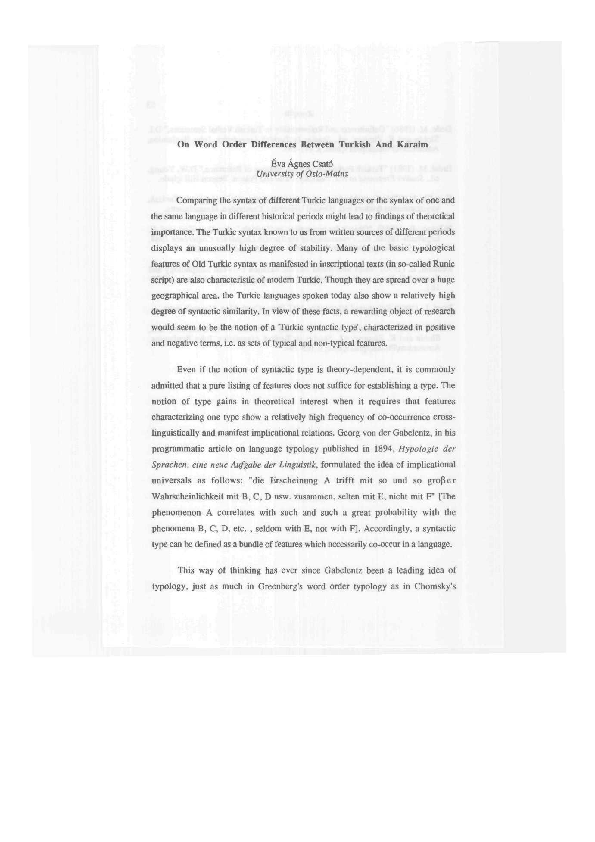 (PDF) On Word Order Differences Between Turkish and Karaim