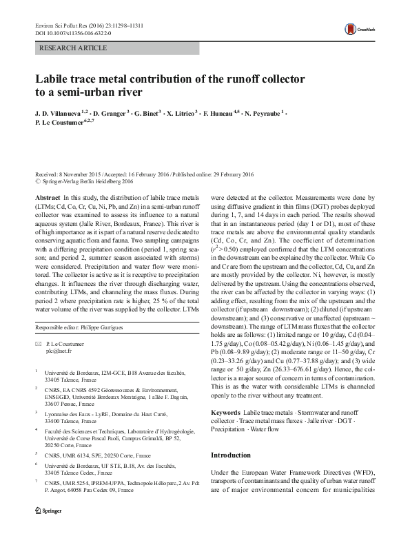(PDF) Labile trace metal contribution of the runoff collector to a semi ...