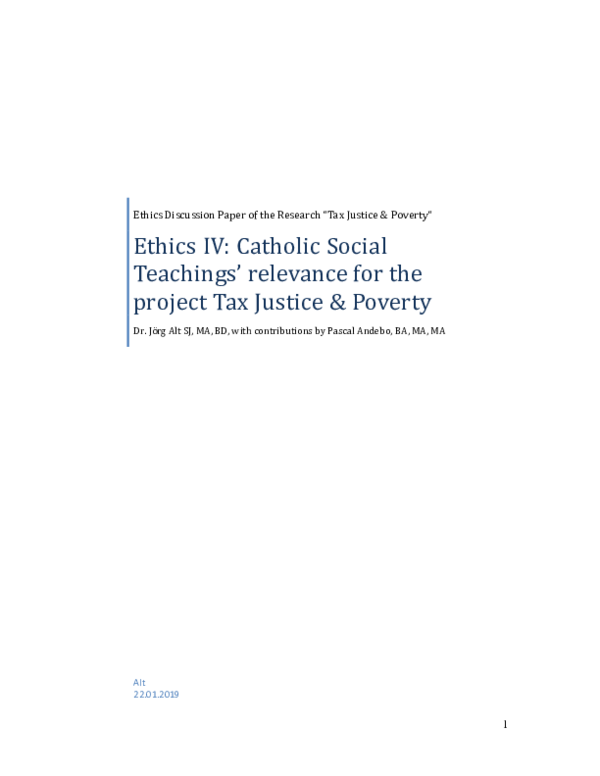 (PDF) Tax Justice & Poverty “ Ethics IV : Catholic Social Teachings ...