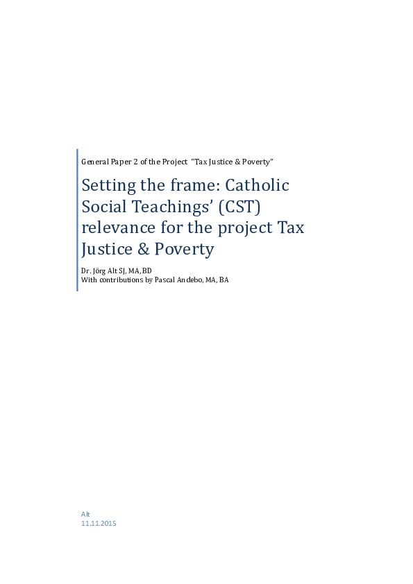 (PDF) Setting the frame: Catholic Social Teachings’ (CST) relevance for ...