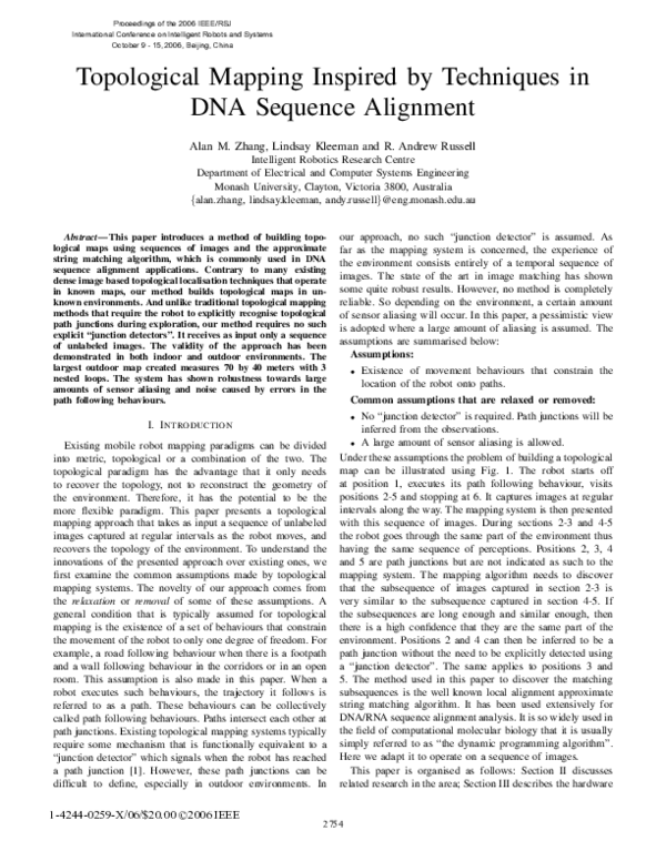 (PDF) Topological Mapping Inspired by Techniques in DNA Sequence Alignment
