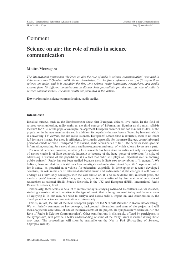 (PDF) Science on air: the role of radio in science communication