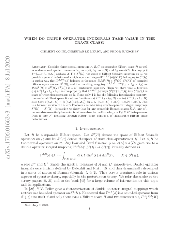 (PDF) When do triple operator integrals take value in the trace class?