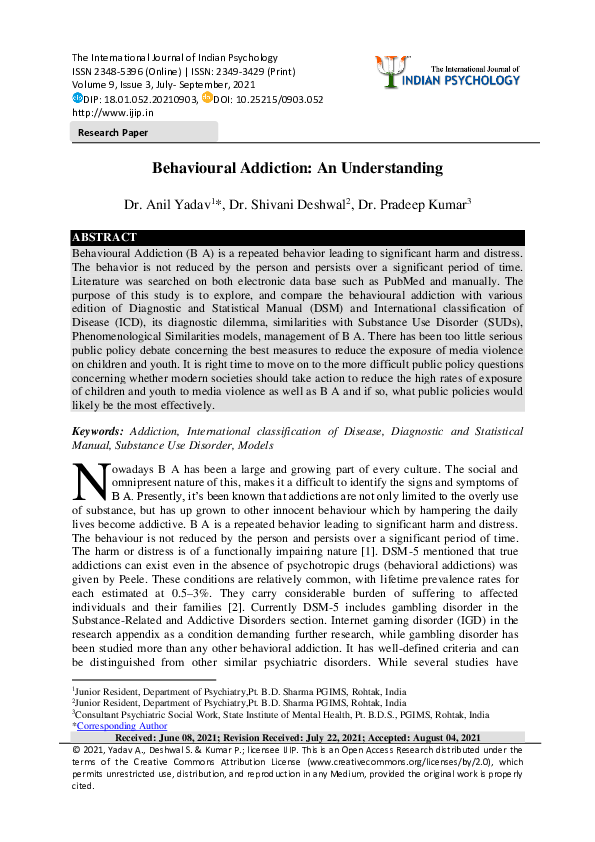 (PDF) Behavioural Addiction: An Understanding