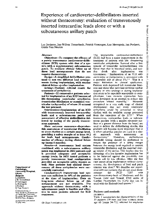 (PDF) Experience of cardioverter-defibrillators inserted without ...