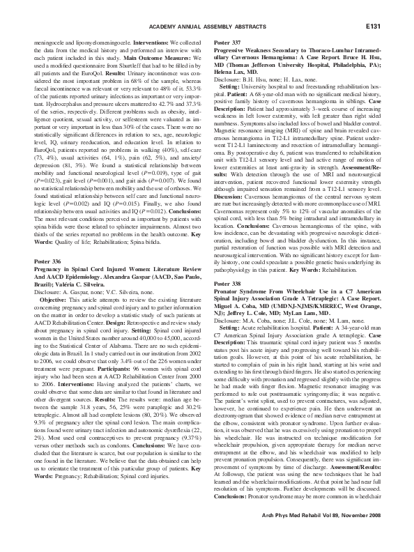 Poster 337: Progressive Weakness Secondary to Thoraco-Lumbar ...