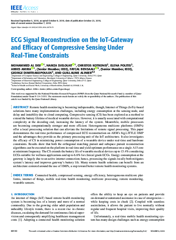 (PDF) ECG Signal Reconstruction on the IoT-Gateway and Efficacy of ...