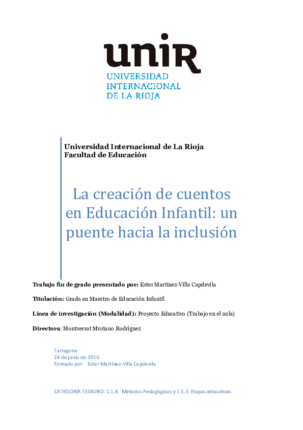(PDF) La creación de cuentos en Educación Infantil: un puente hacia la inclusión