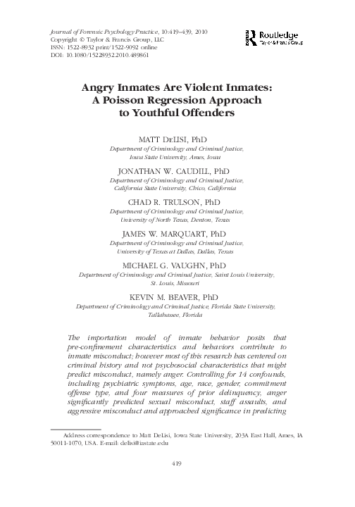 (PDF) Angry Inmates Are Violent Inmates: A Poisson Regression Approach ...