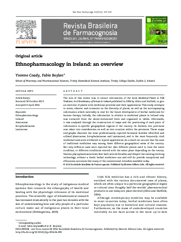 (PDF) Ethnopharmacology in Ireland: an overview
