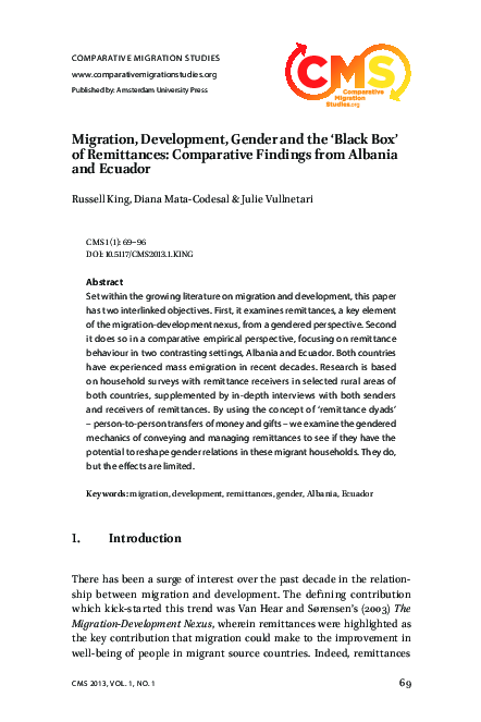 (PDF) Migration, Development, Gender and the ‘Black Box’ of Remittances: Comparative Findings ...