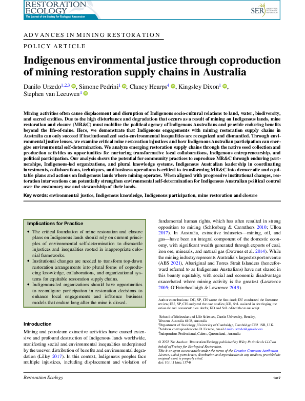 (PDF) Indigenous environmental justice through coproduction of mining ...