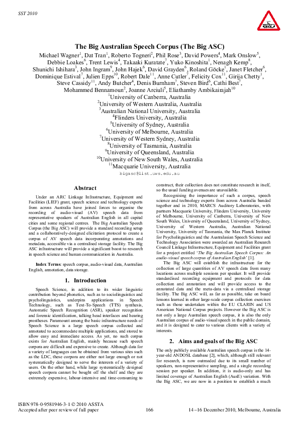 (PDF) The Big Australian Speech Corpus (The Big ASC)