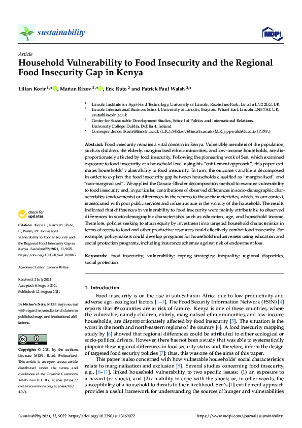 (PDF) Household Vulnerability to Food Insecurity and the Regional Food ...