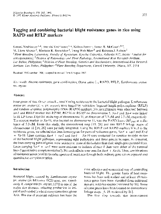 (PDF) Tagging and combining bacterial blight resistance genes in rice ...