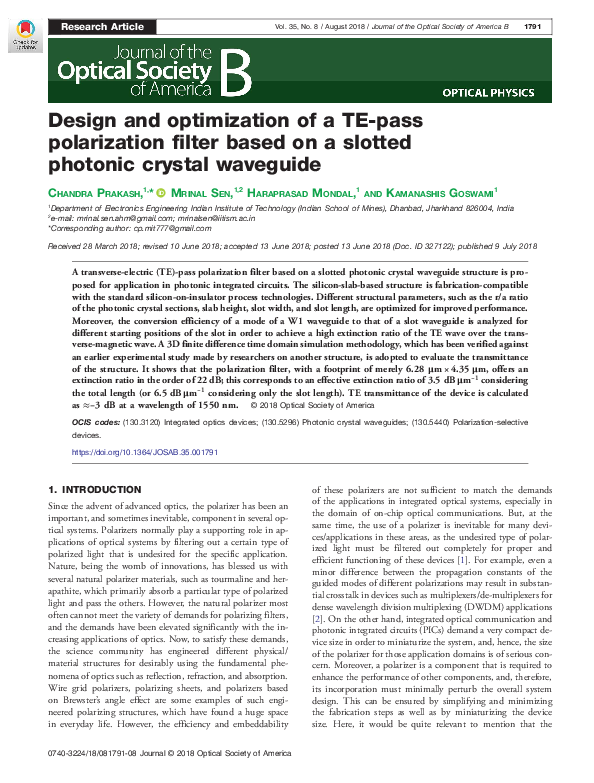 (PDF) Design and optimization of a TE-pass polarization filter based on a slotted photonic ...