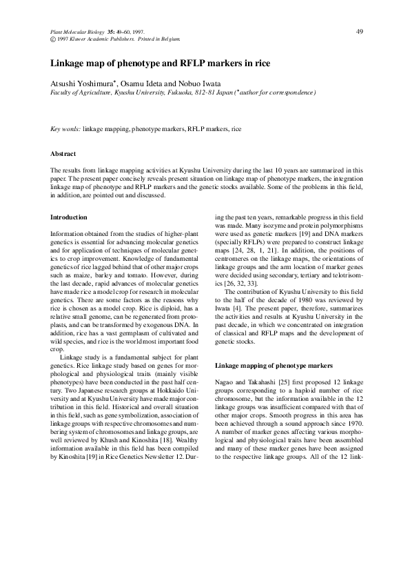 (PDF) Linkage map of phenotype and RFLP markers in rice