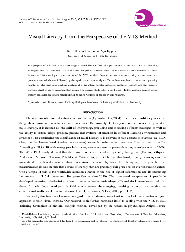 (PDF) Visual Literacy From the Perspective of the VTS Method