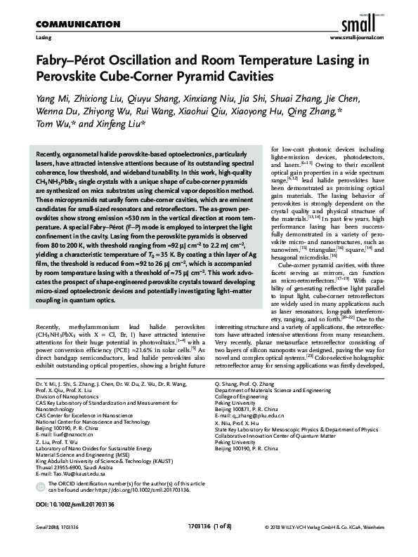 (PDF) Fabry-Pérot Oscillation and Room Temperature Lasing in Perovskite ...