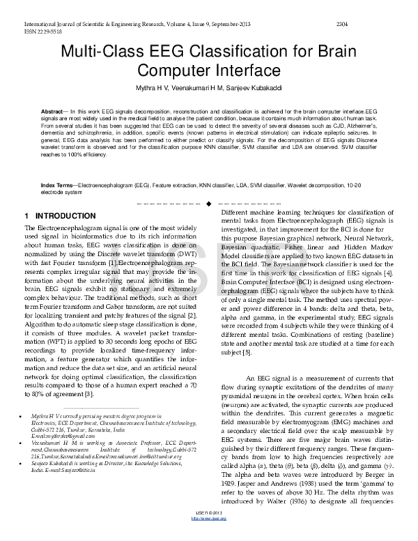 (PDF) Multi-Class EEG Classification for Brain Computer Interface