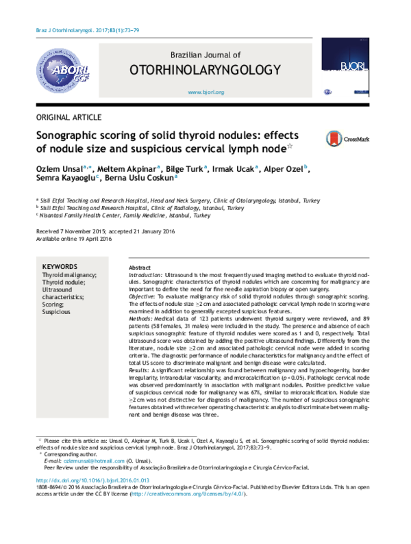 (PDF) Sonographic scoring of solid thyroid nodules: effects of nodule ...