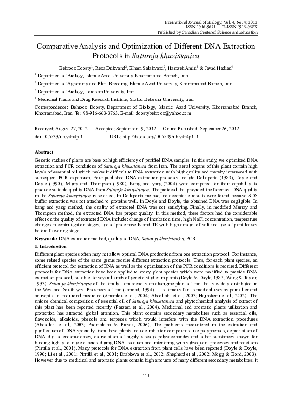 (PDF) Comparative Analysis and Optimization of Different DNA Extraction Protocols in Satureja ...