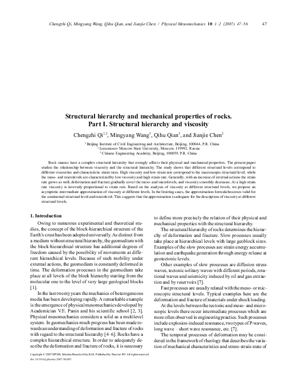(PDF) Structural hierarchy and mechanical properties of rocks. Part I. Structural hierarchy and ...