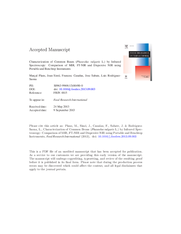 (PDF) Characterization of common beans (Phaseolus vulgaris L.) by infrared spectroscopy ...