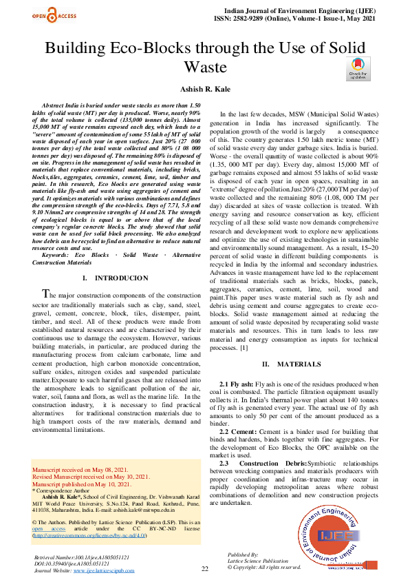 (PDF) Building Eco-Blocks through the Use of Solid Waste