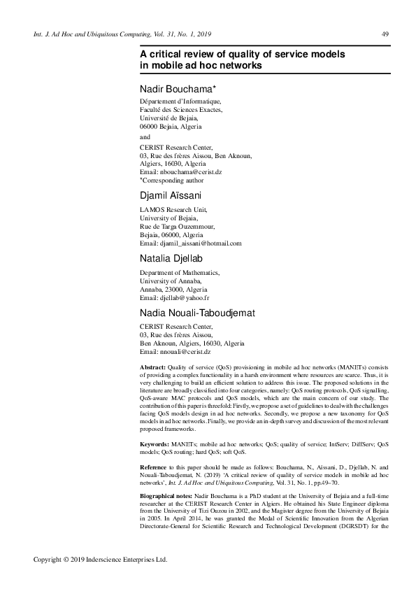 (PDF) A critical review of quality of service models pin mobile ad hoc networks | Djamil AISSANI ...