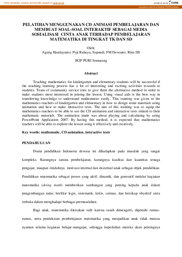 (PDF) Pelatihan Menggunakan CD Animasi Pembelajaran Dan Membuat Soal ...