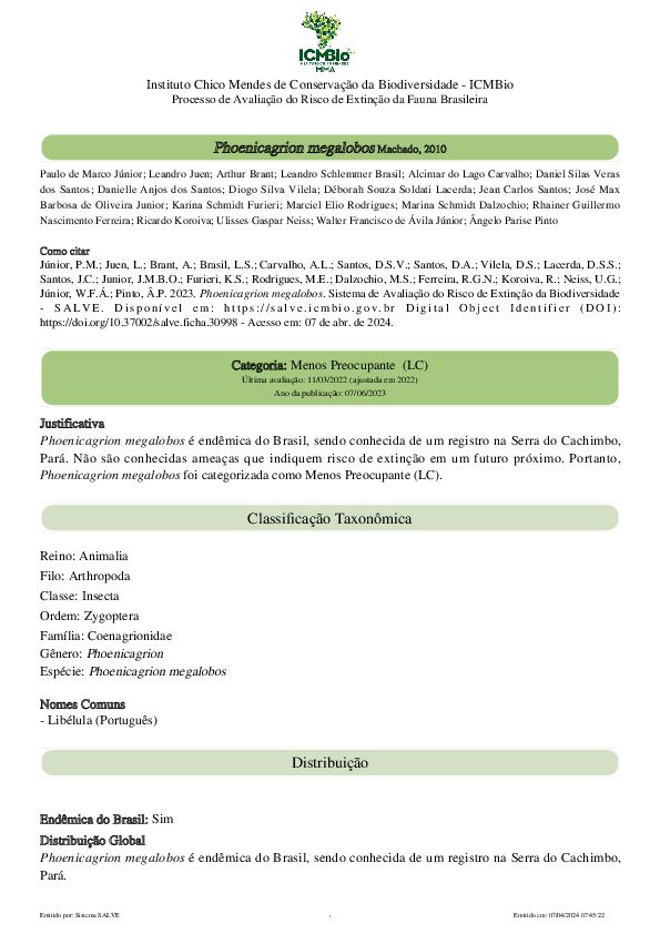 (PDF) Ficha de Phoenicagrion megalobos | Leandro Juen - Academia.edu