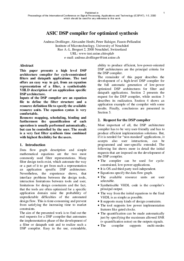 (PDF) ASIC DSP compiler for optimized synthesis