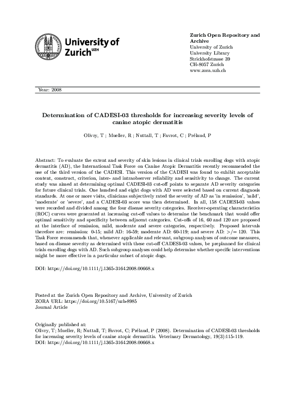 (PDF) Determination of CADESI‐03 thresholds for increasing severity ...