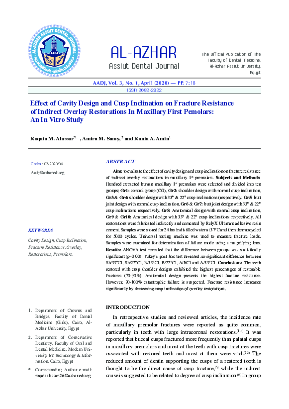 (PDF) Effect of Cavity Design and Cusp Inclination on Fracture ...