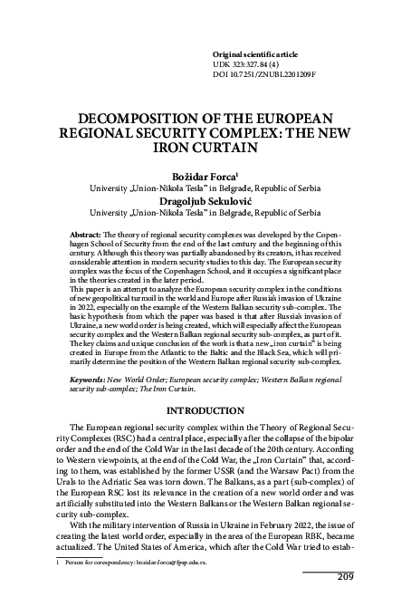 (PDF) Decomposition of the European Regional Security Complex: The New ...