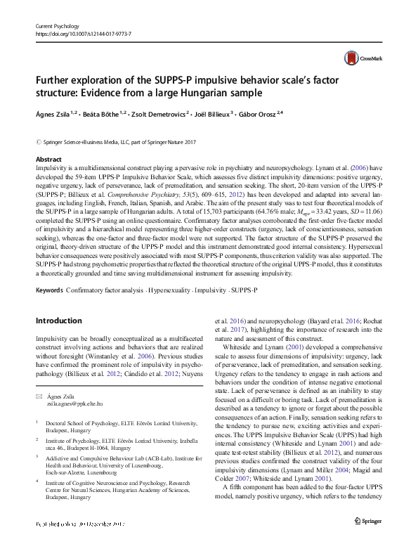 (PDF) Further exploration of the SUPPS-P impulsive behavior scale’s ...
