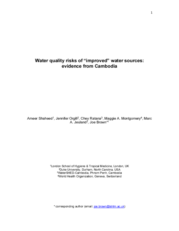 (PDF) Water quality risks of 'improved' water sources: evidence from ...