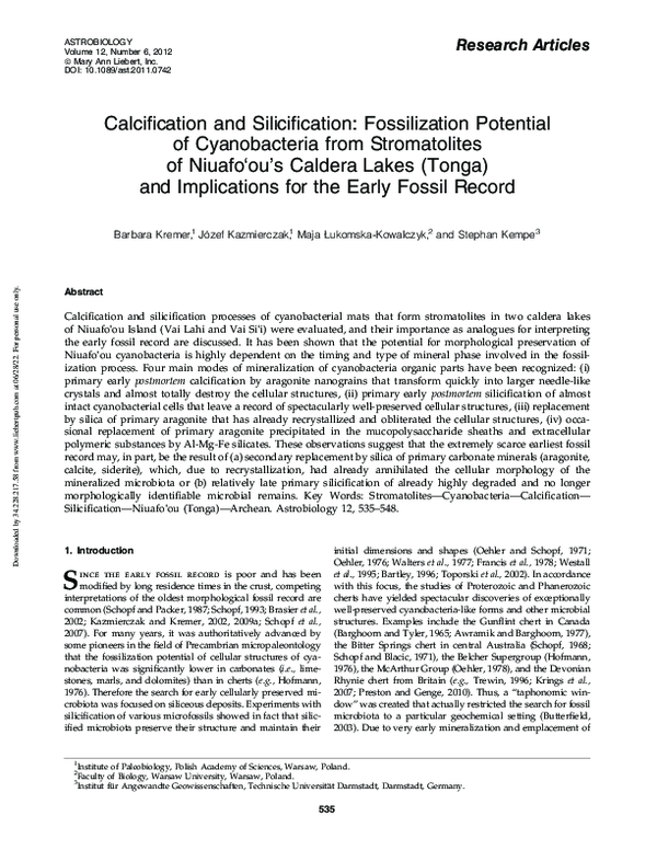 (PDF) Calcification and Silicification: Fossilization Potential of ...
